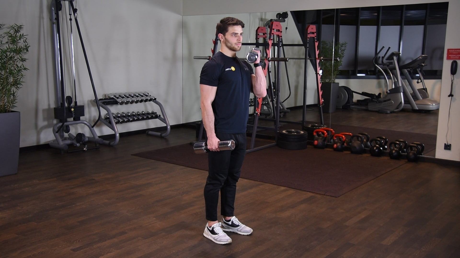 Naprzemienne uginanie ramion z rotacją z hantlami - Od Just be FIT