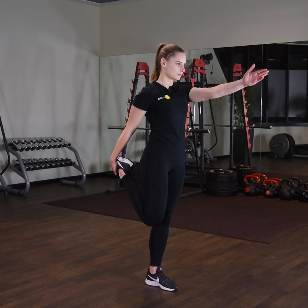 Rozciąganie przodu uda w staniu - od Just be FIT - Zobacz wideo!